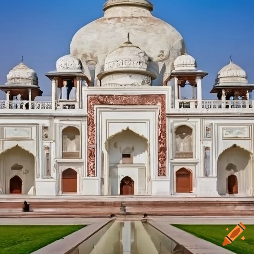 Frontal view of mughal mahal white house on Craiyon