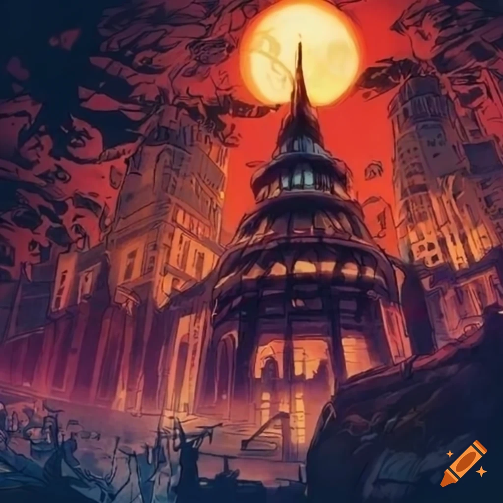 Manga cover art with a building as the main focus