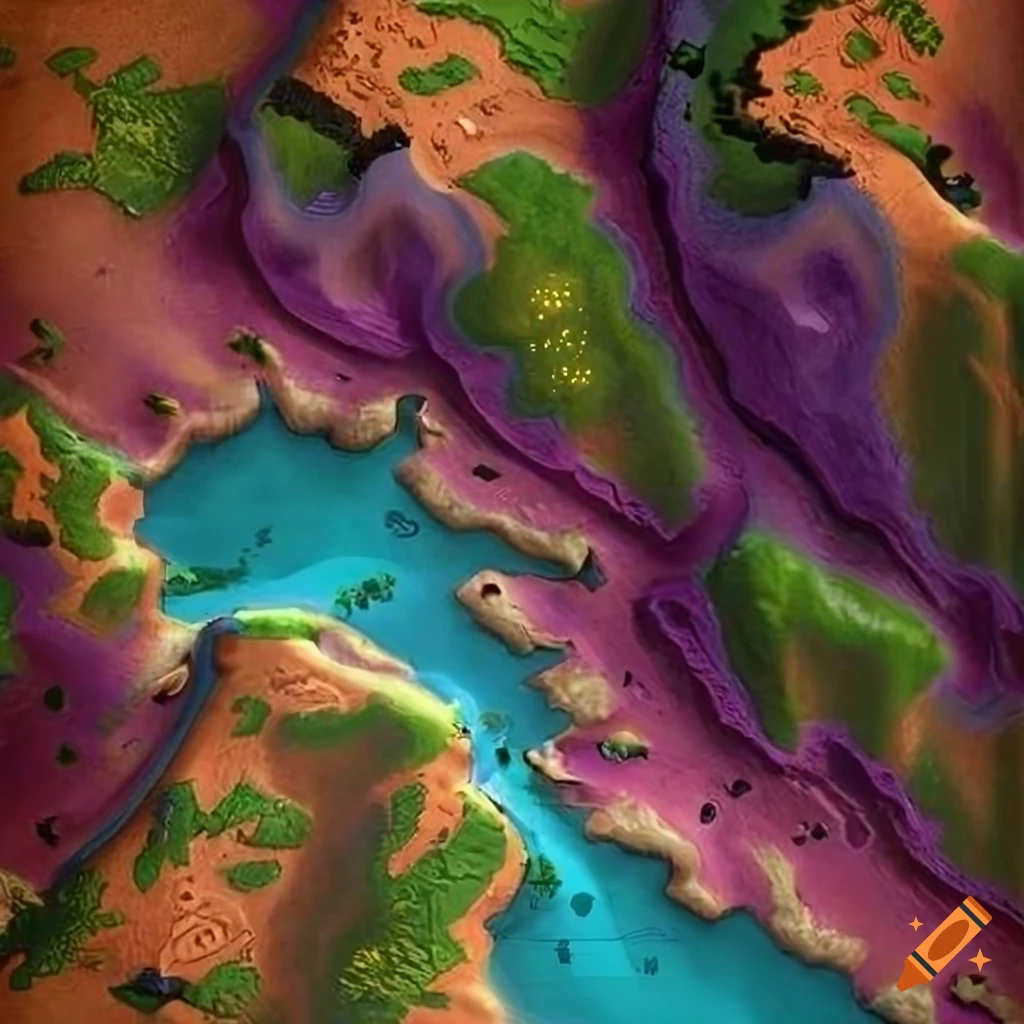 Detailed top-down DnD map with purple gemstone rocks on Craiyon