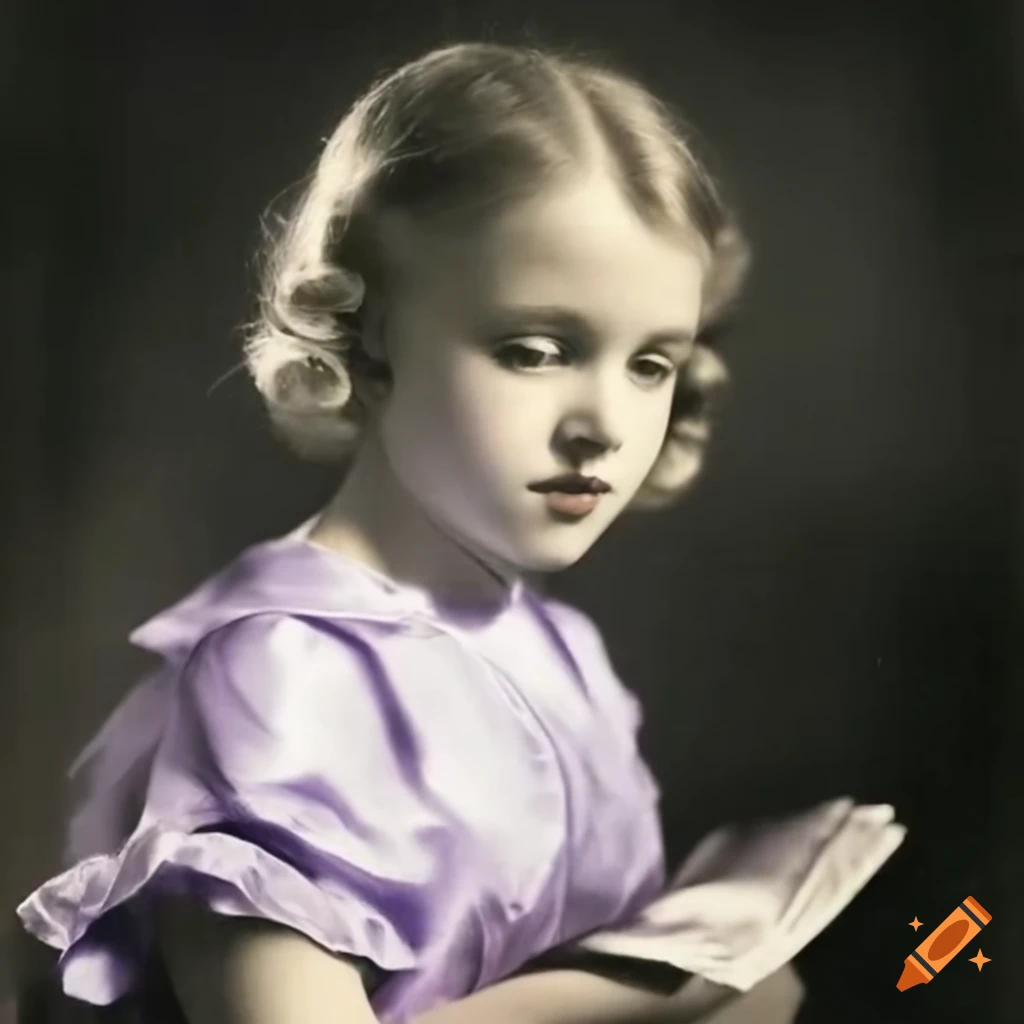Vintage photo of a young girl reciting a poem in church on Craiyon