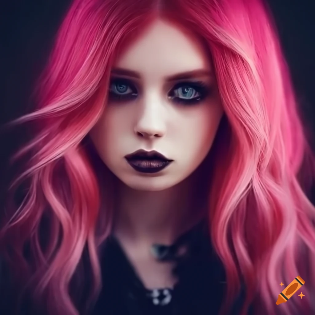 Portrait of a blonde girl with colorful highlights and gothic preppy ...
