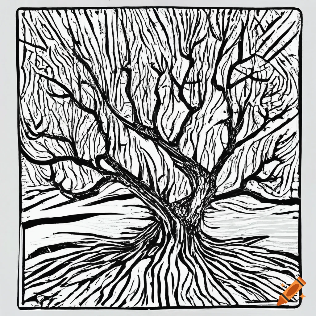 Stylised linocut drawing of an elegant tree on Craiyon