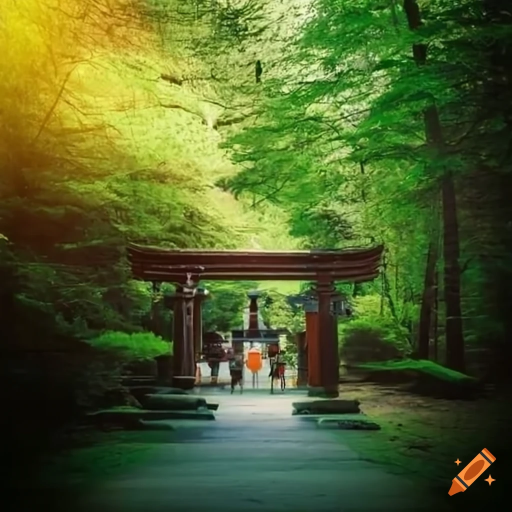 Lonely and dilapidated japanese torii gate in a dark forest with ...