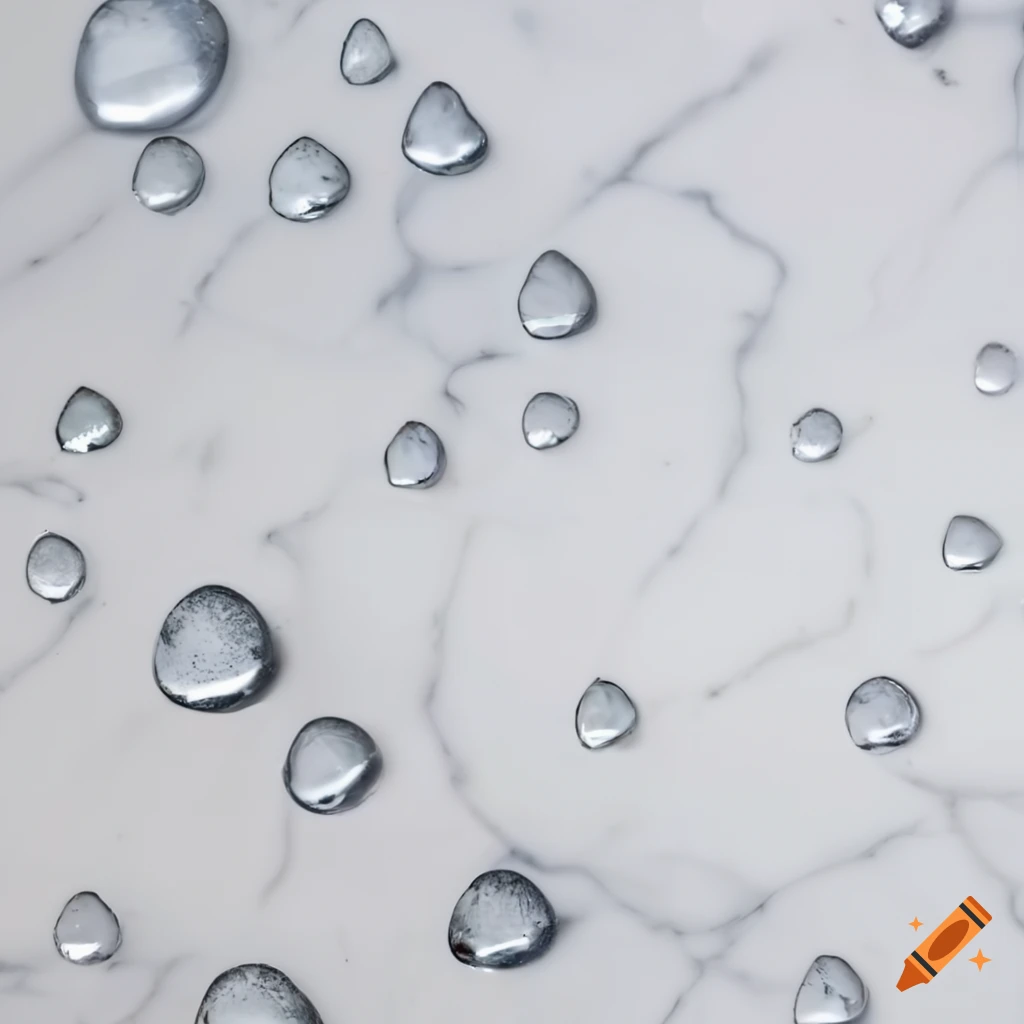 Close-up of water droplets on carrara marble