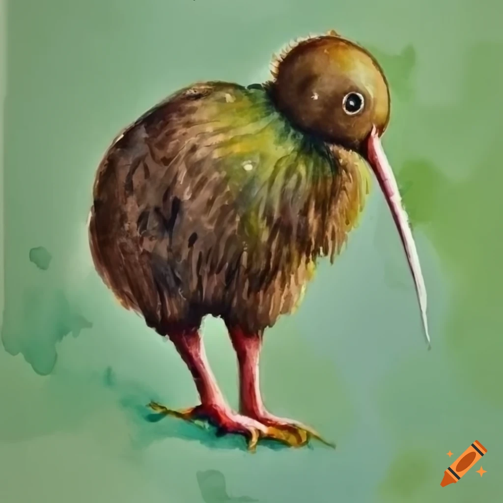 Watercolor painting of a kiwi bird on Craiyon