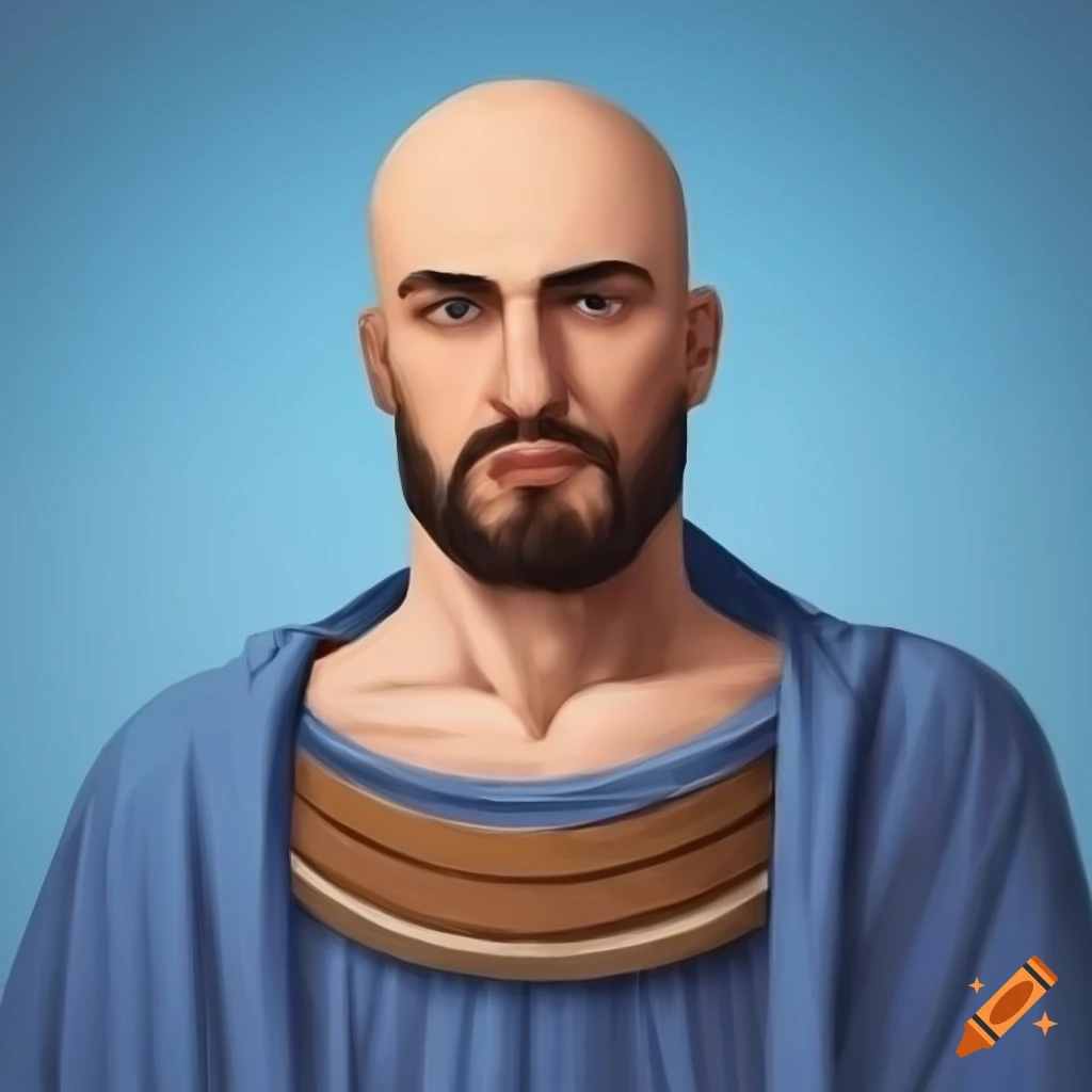 Portrait of a bald male mage in ancient greek attire on Craiyon