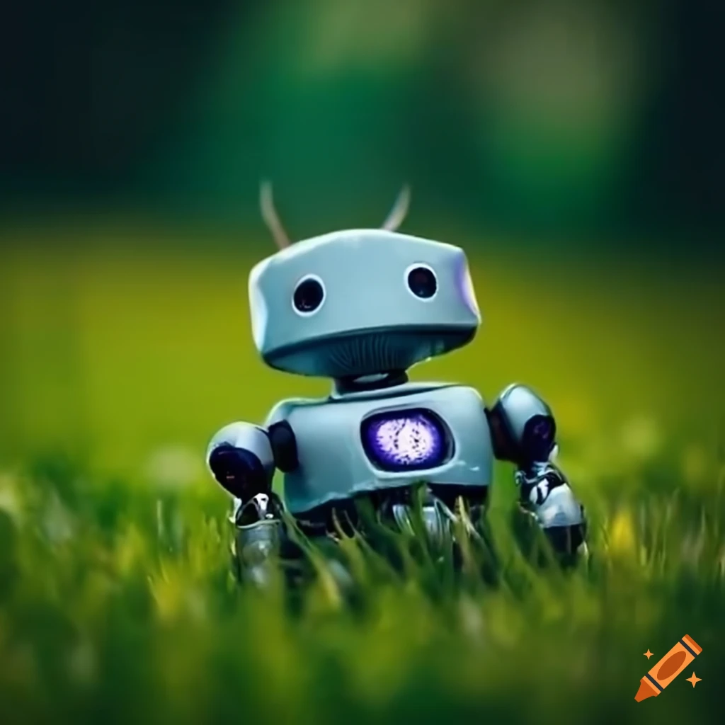 Adorable robot on a grassy landscape on Craiyon