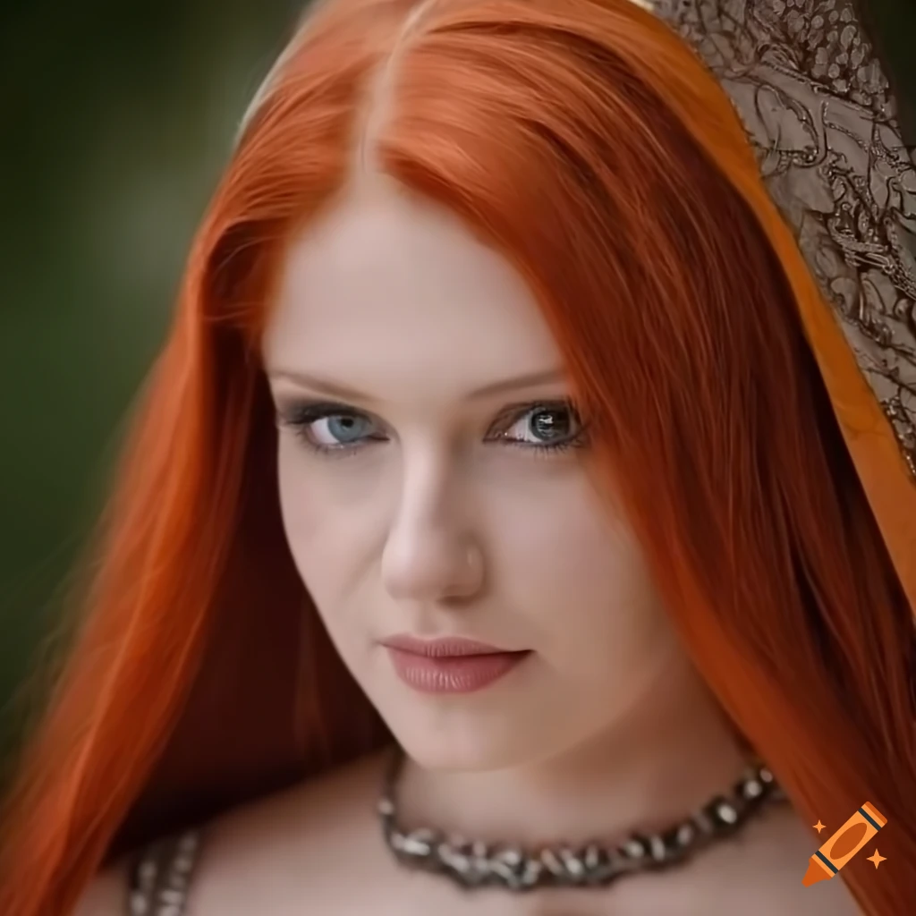 Portrait of a confident medieval lady with red hair on Craiyon