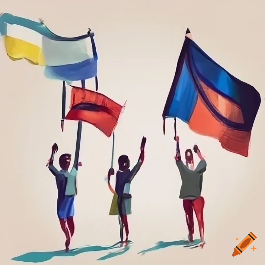 Image of people holding flags and document at a university on Craiyon