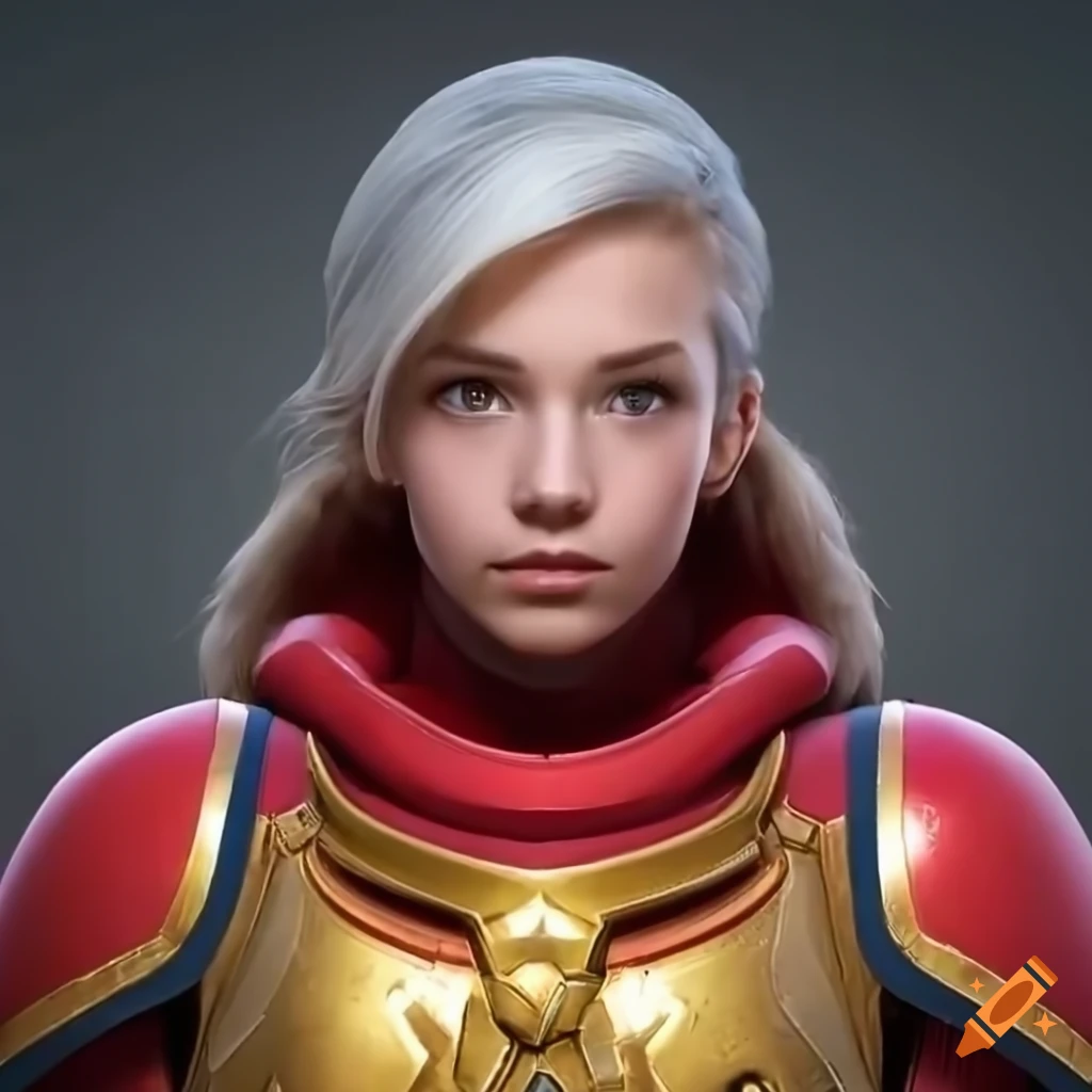 Portrait of a red and gold armored space marine