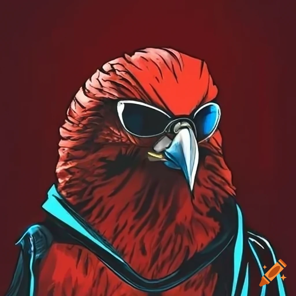 Red hawk wearing sunglasses on Craiyon