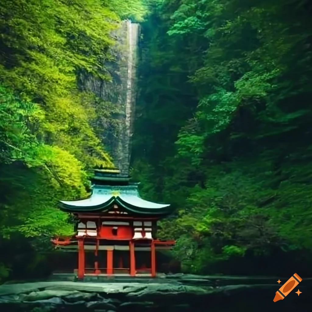 Japanese shrine in the mountains on Craiyon