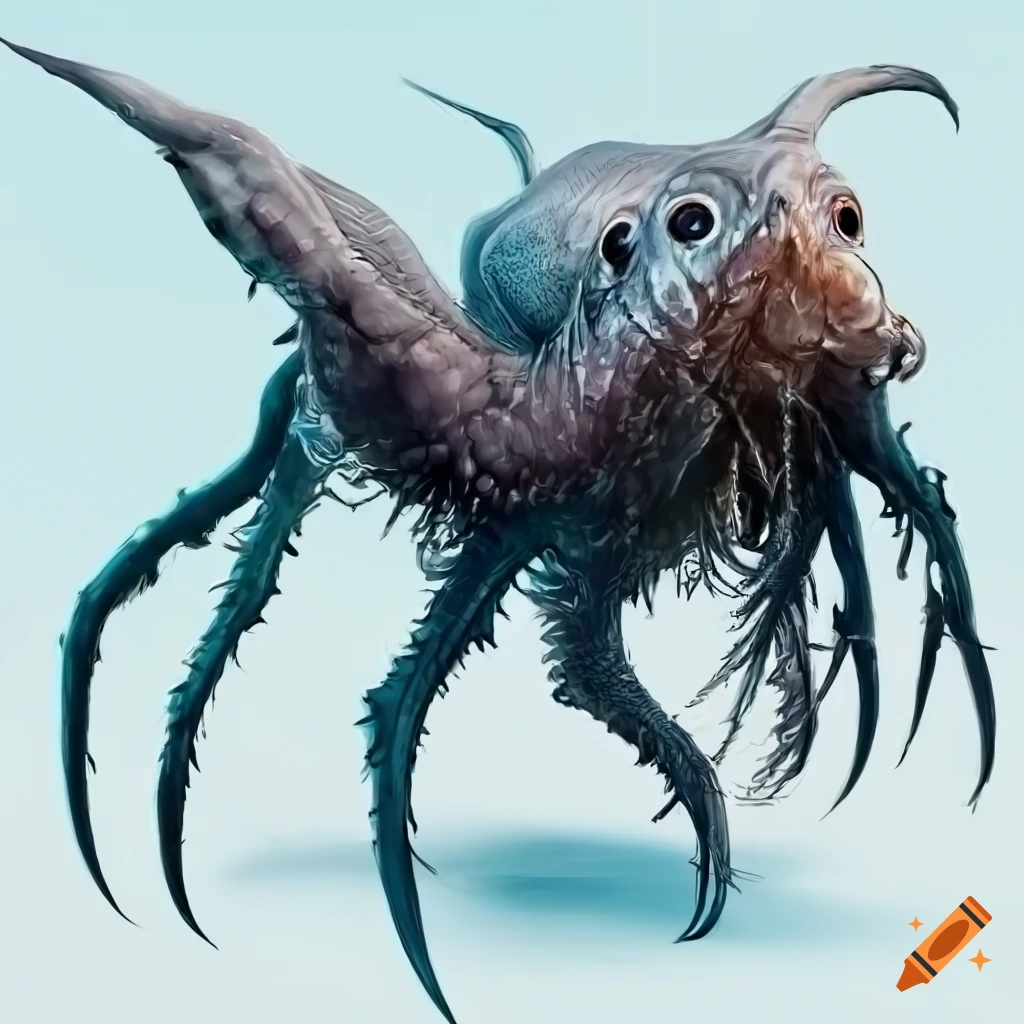 Photograph of a detailed hybrid creature inspired by spiders and pufferfish