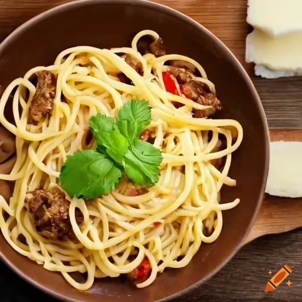 Spaghetti with dried beef and cheese on Craiyon