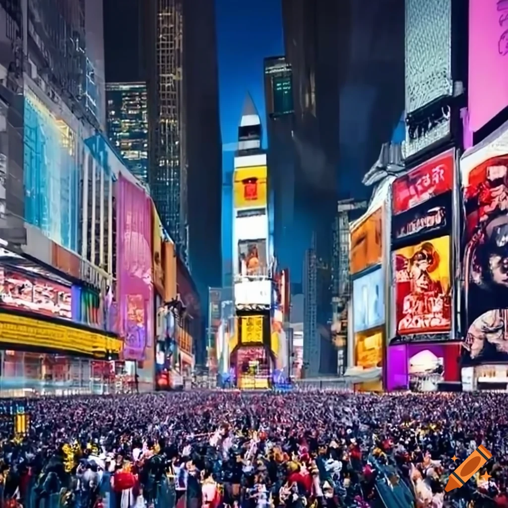 Detailed view of times square at night on Craiyon