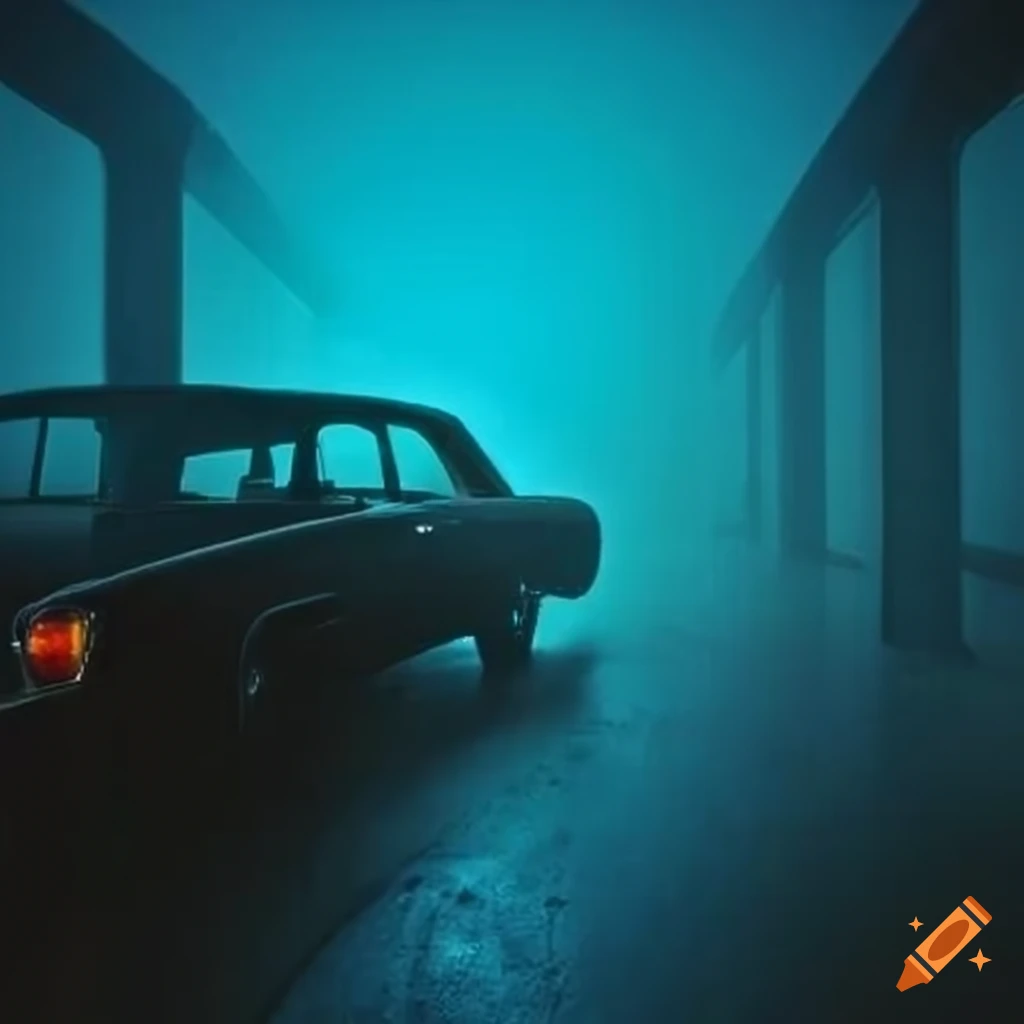 Hazy image of a 1970s car in a liminal space on Craiyon