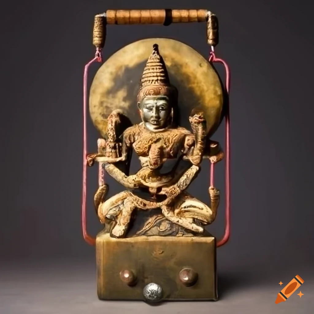 Antique patina gold gong guitar pedal game boy with pixelated tantra ...