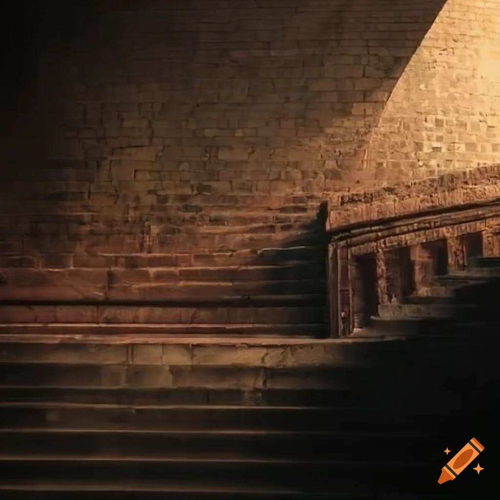 Side view of temple ruins with triangular stairs on Craiyon