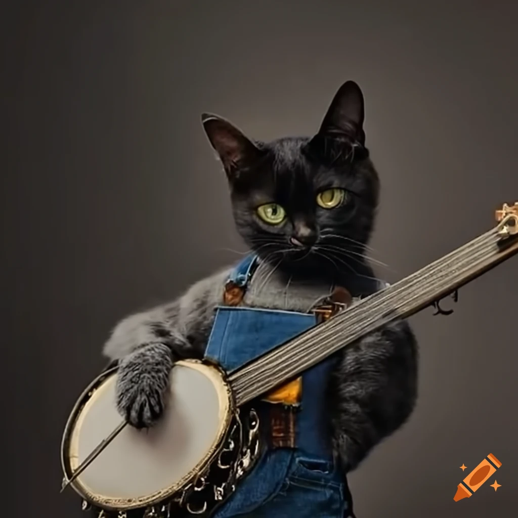 Black cat playing the banjo