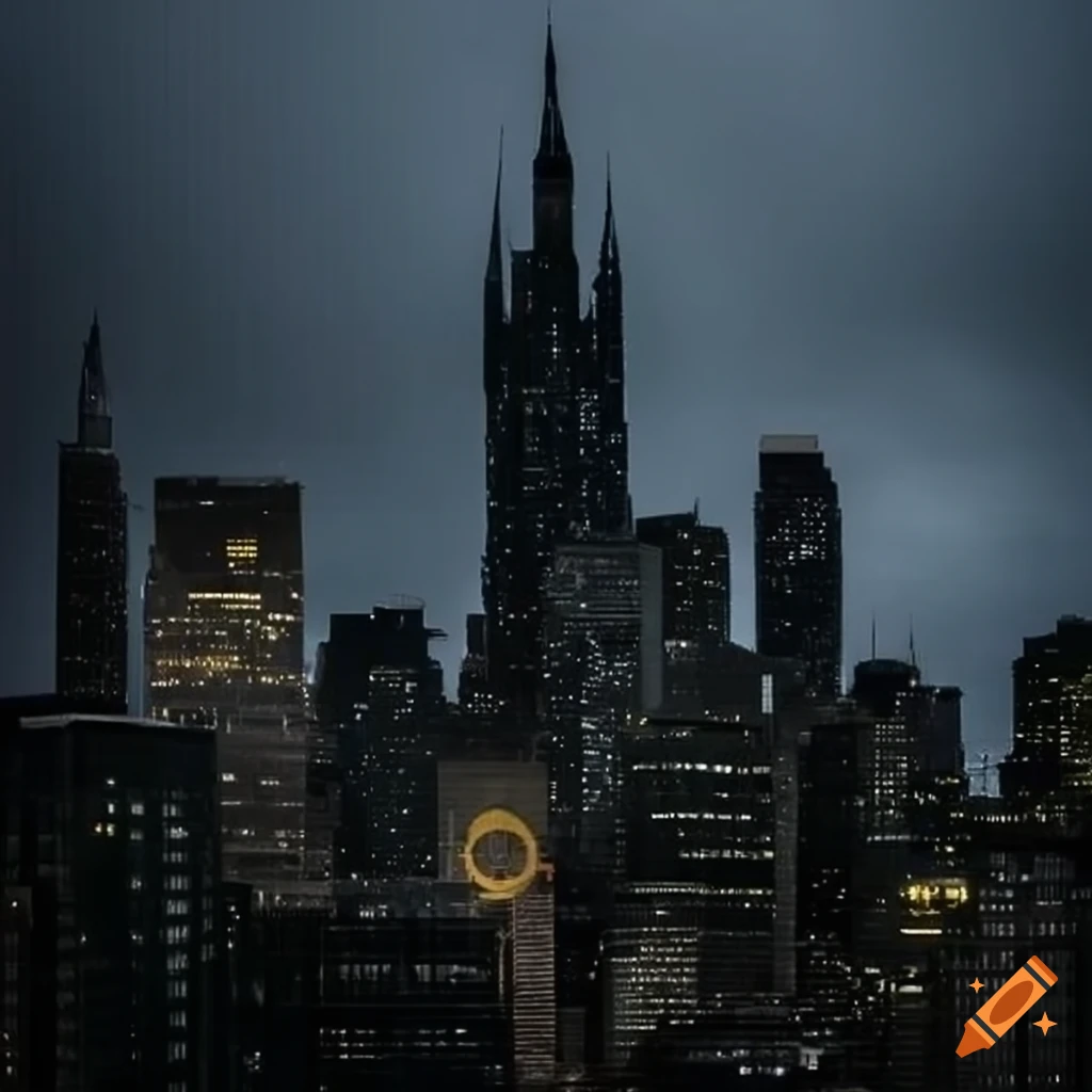 Rainy and cloudy cityscape of gotham city
