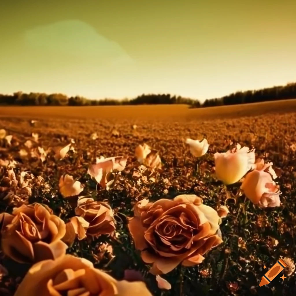 Brown roses in a green field