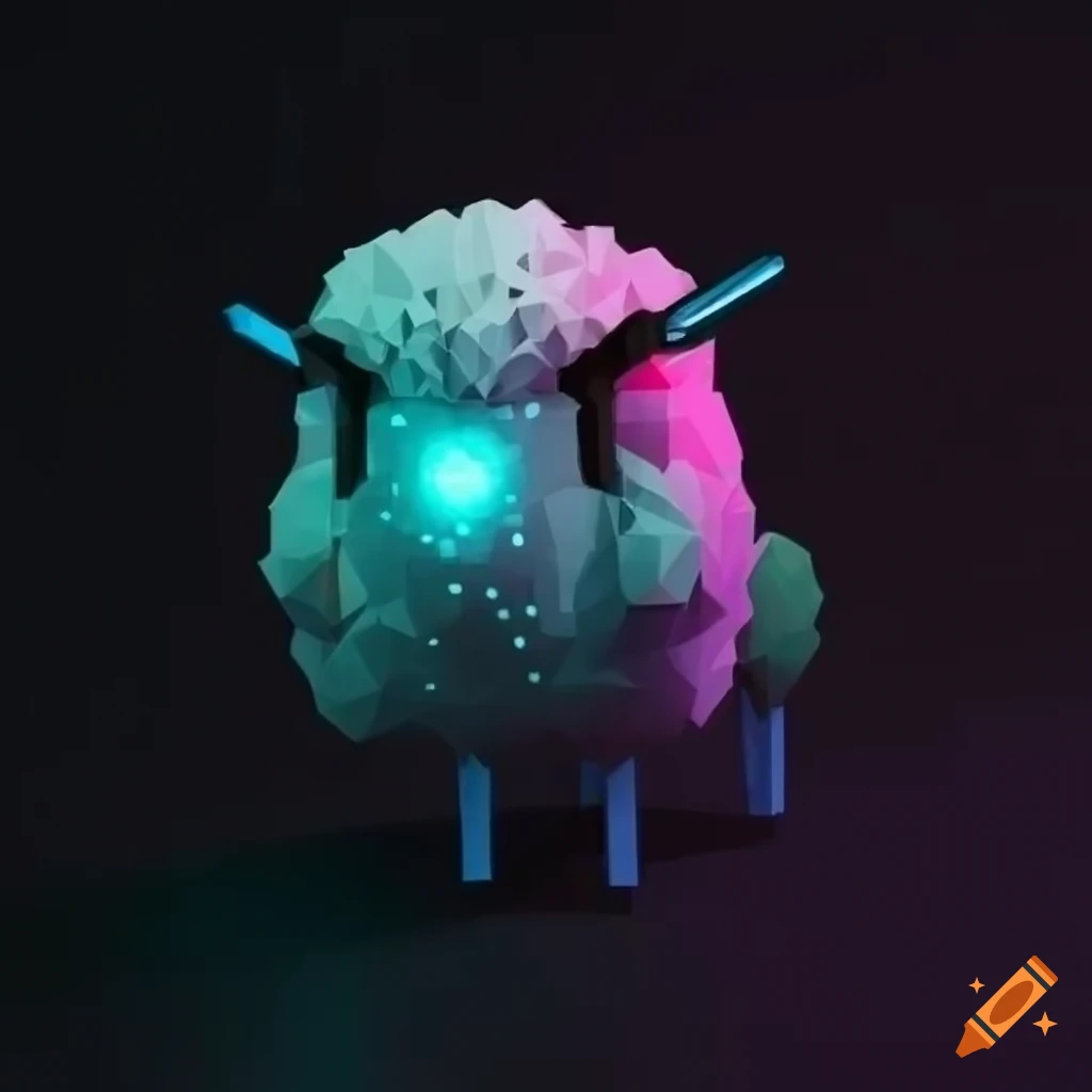 Cyborg robot sheep logo with low poly design on Craiyon
