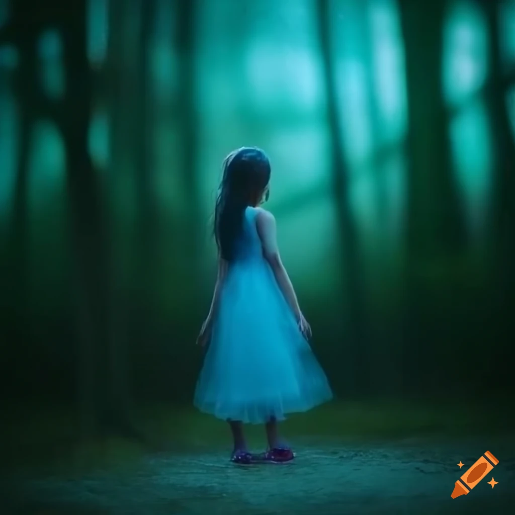 Glowing Blue Ghost Girl In A Dark Forest
