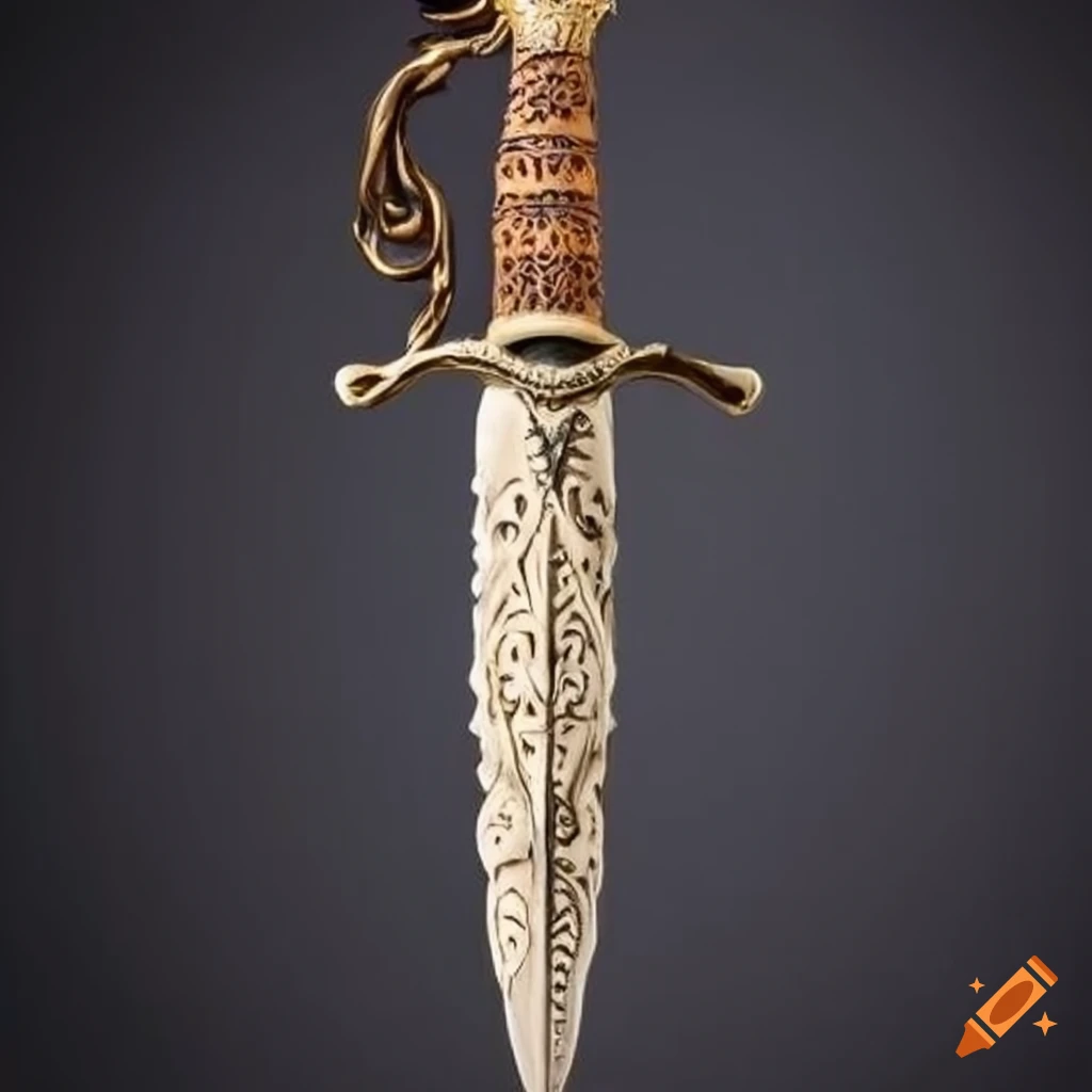 Gold plated and sky blue athame (ritual dagger) on Craiyon