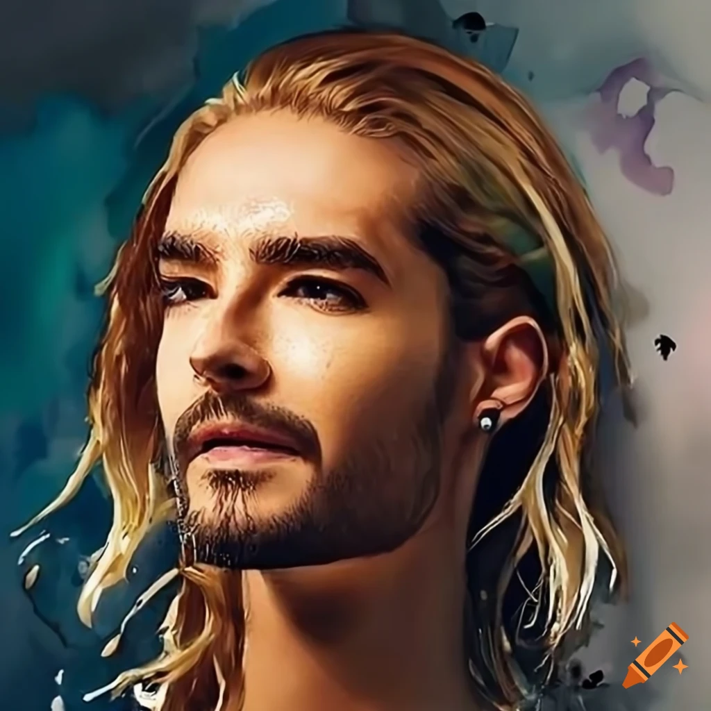 Watercolor painting of tom kaulitz on Craiyon