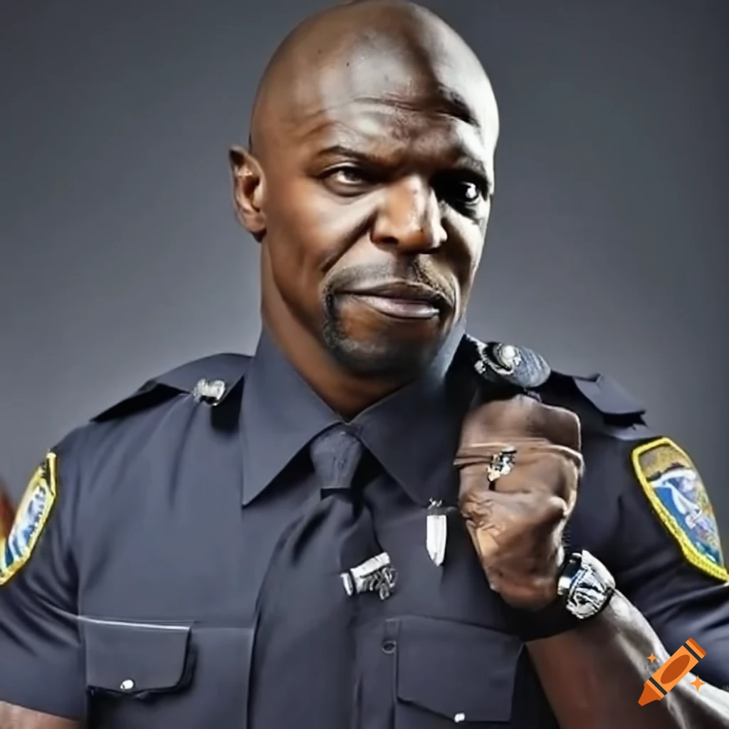 Terry crews in police attire sitting in a bus on Craiyon
