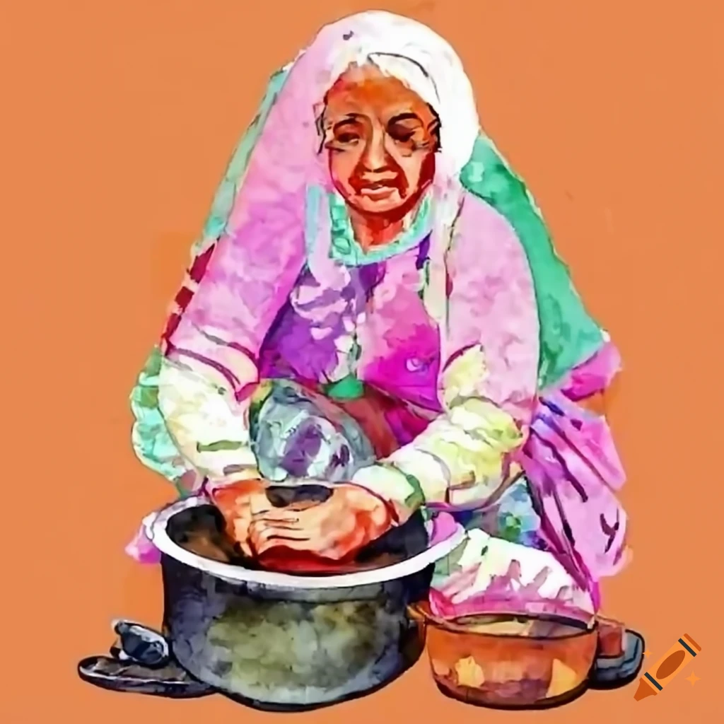 Elderly moroccan lady cooking traditional dish