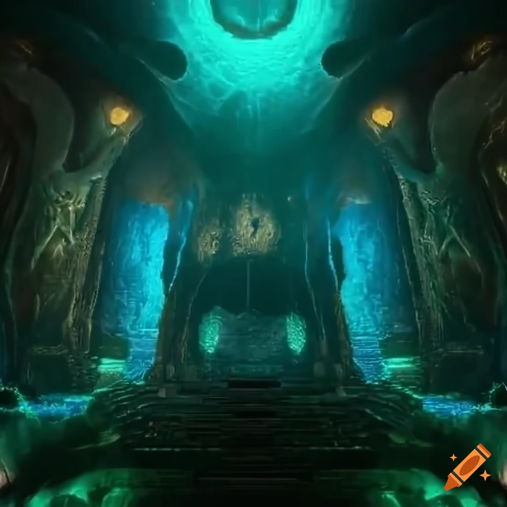 Image of a technologically advanced alien temple with giant spores on Craiyon