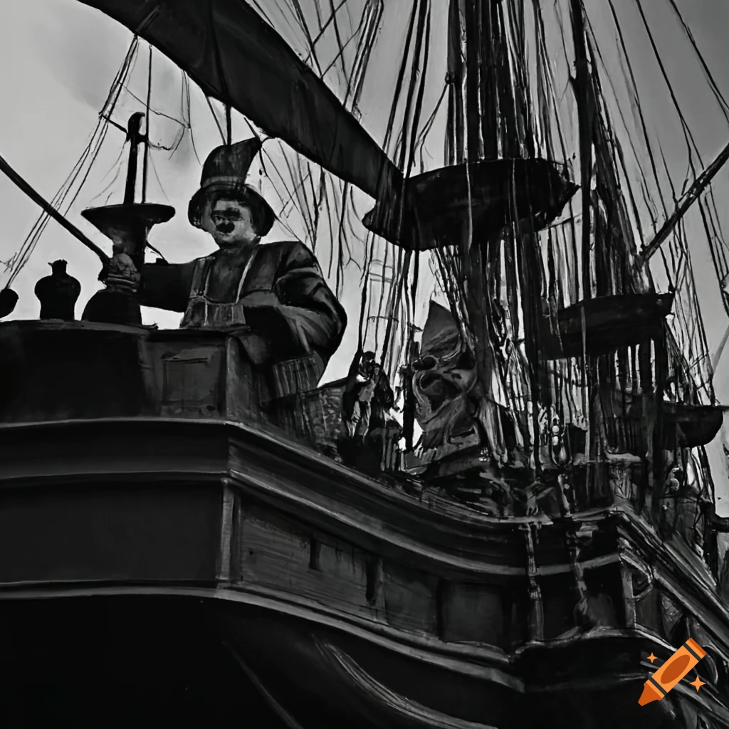 Painting of a clown on a pirate ship in a storm on Craiyon