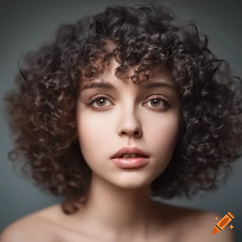 Detailed portrait of a woman with short curly hair on Craiyon