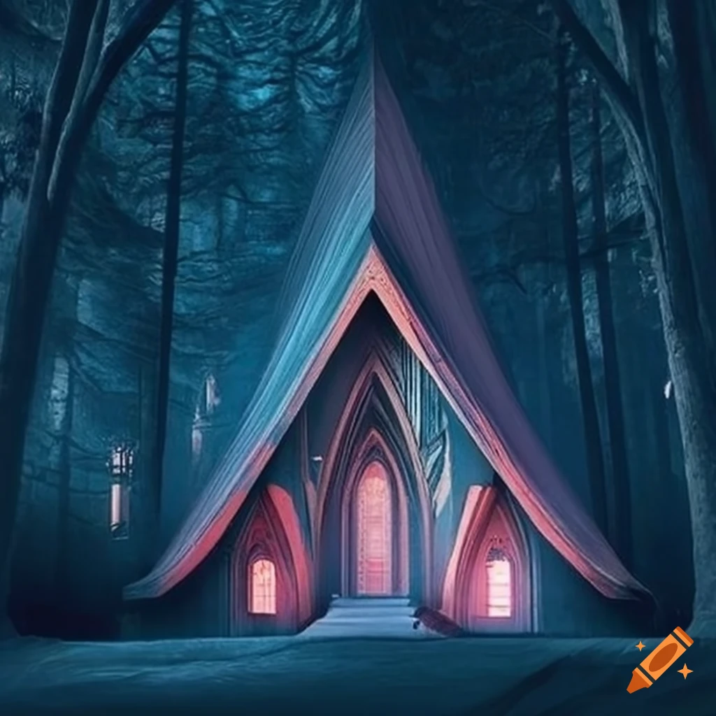 Stylish gothic futuristic urban magical city with modern sculptures ...