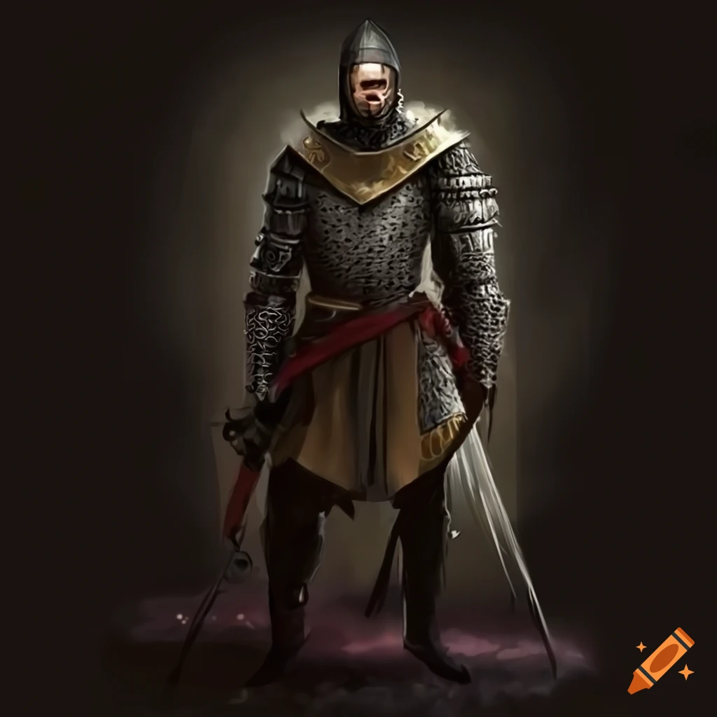 Illustration of a medieval knight's squire with black rose heraldry on ...