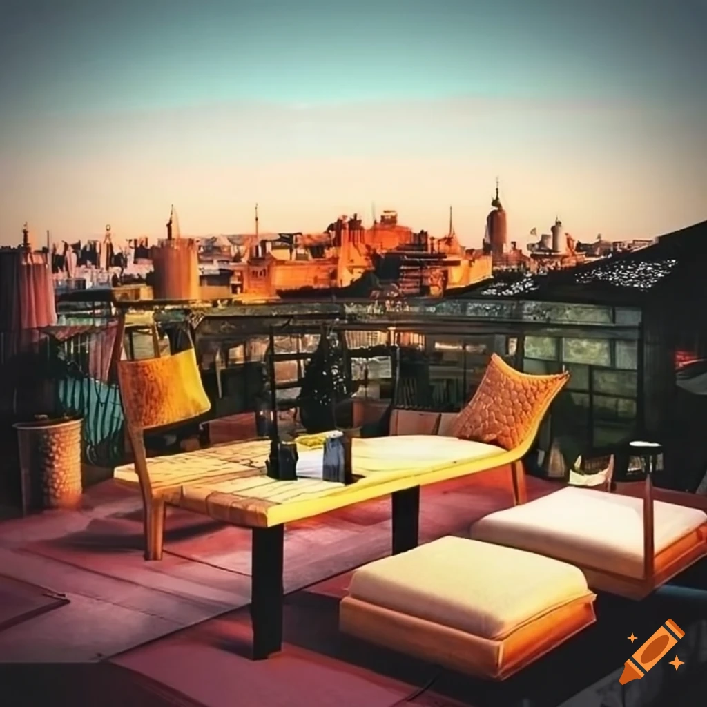 Beautiful rooftop seating area on Craiyon