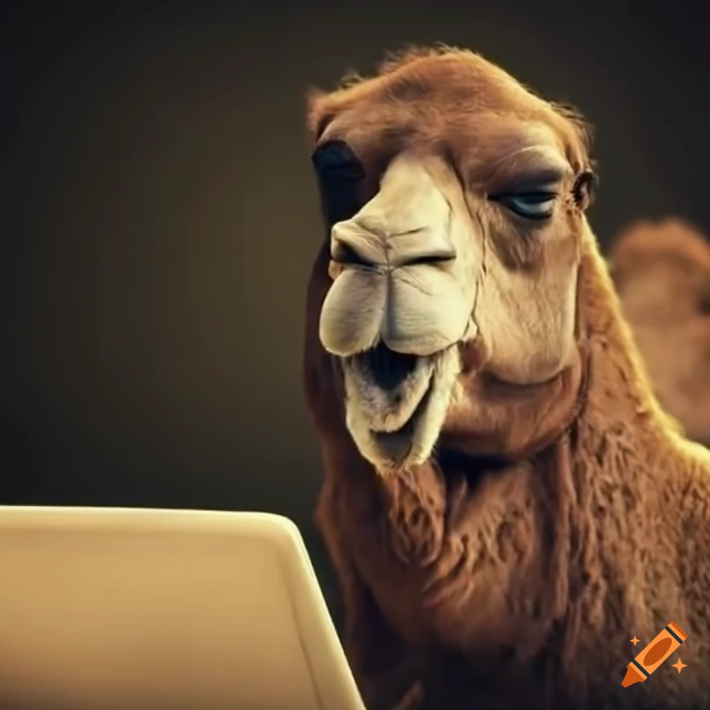 Camel laying on a computer on Craiyon
