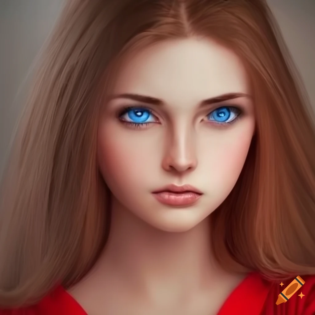 Portrait of a beautiful woman with long hair and blue eyes on Craiyon