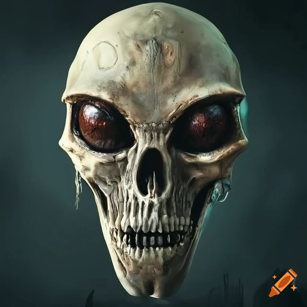 Sculpture of an eerie alien skull