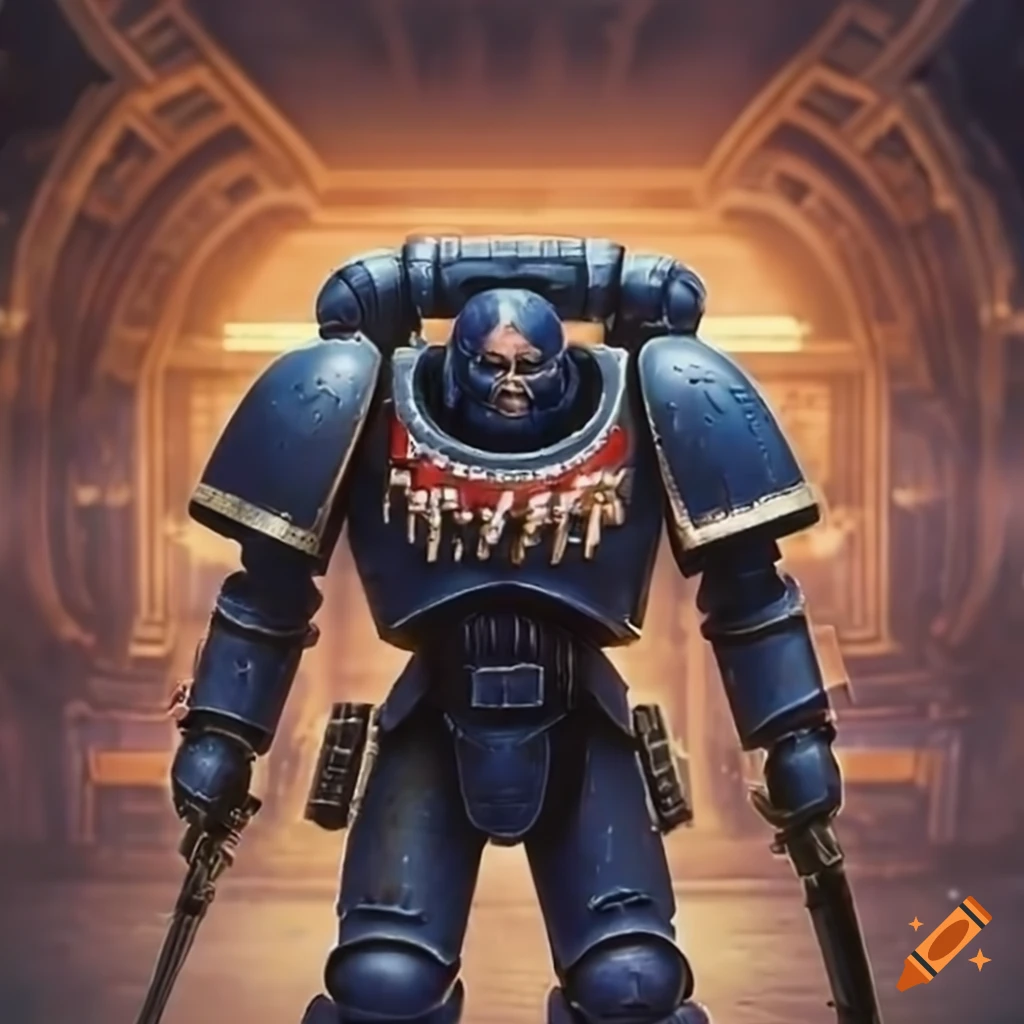 Imperial space marine in a radio studio scene on Craiyon