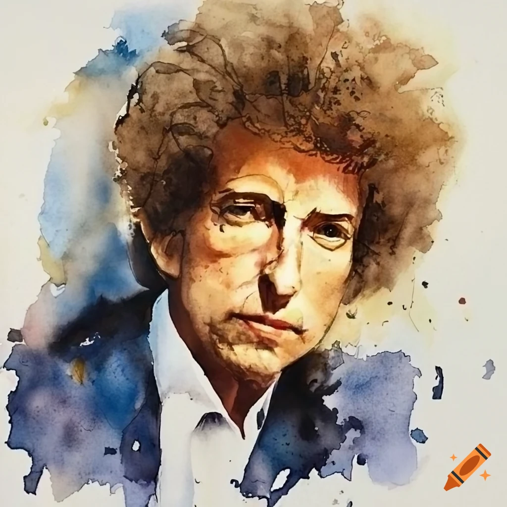 Symmetrical watercolor portrait of bob dylan on Craiyon