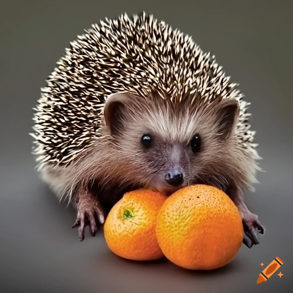 Hedgehog surrounded by oranges on Craiyon