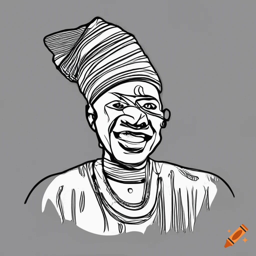 Line art of a smiling yoruba man wearing a traditional hat on Craiyon
