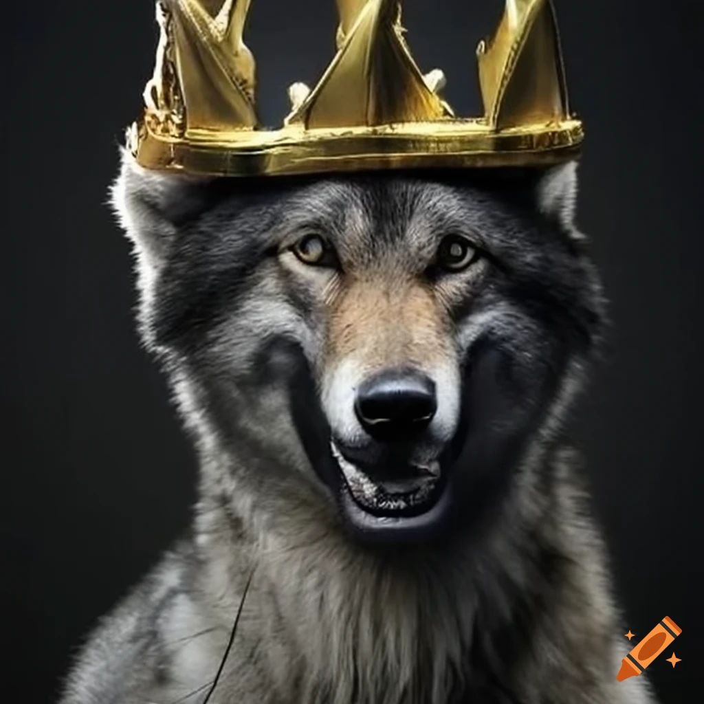 Illustration of a wild wolf wearing a crown