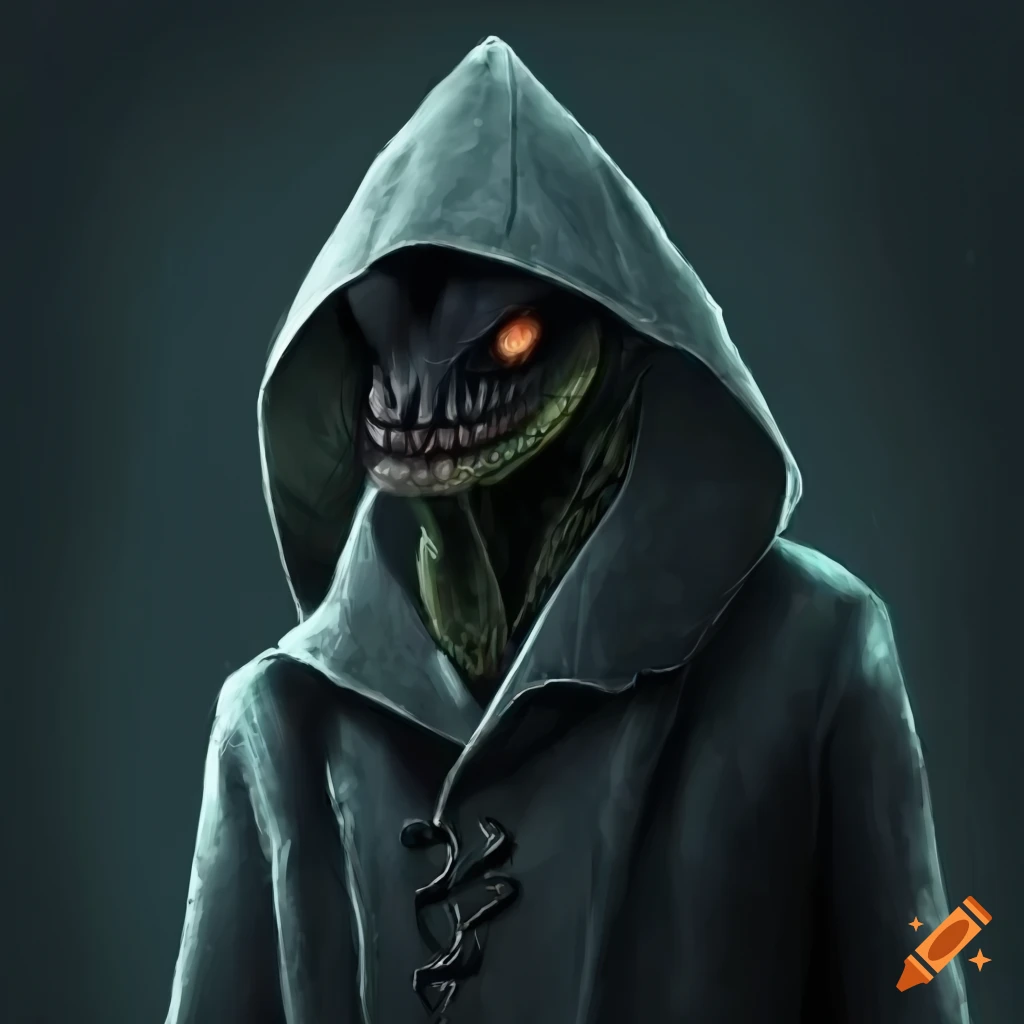 Portrait of a dark fantasy lizard wearing a coat and holding a staff on ...