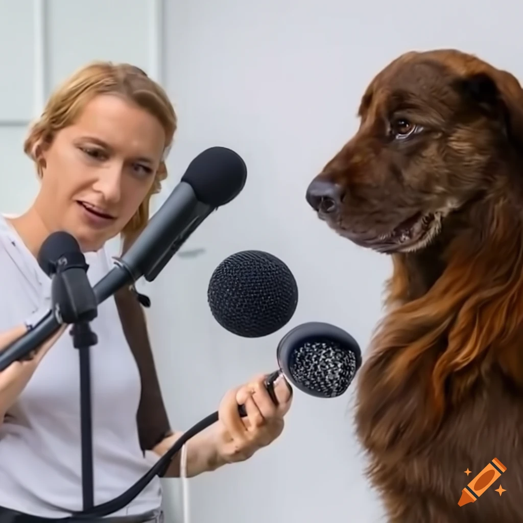 Funny image of a dog being interviewed by a news reporter on Craiyon