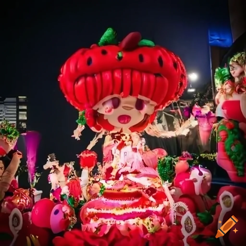 Float parade with strawberry theme