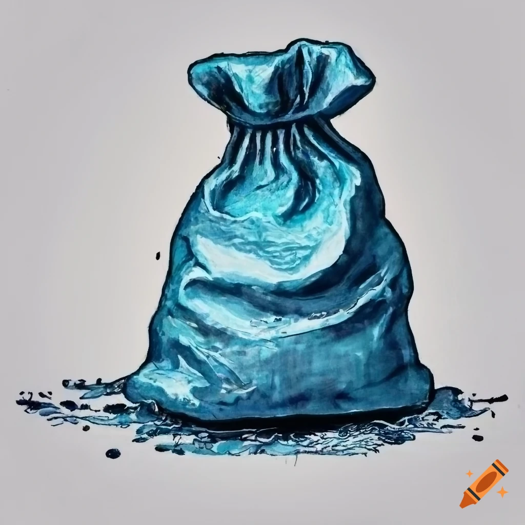 Colorful illustration of a wet travel sack on white background