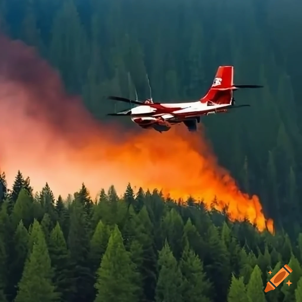 Firefighting plane flying over the forest